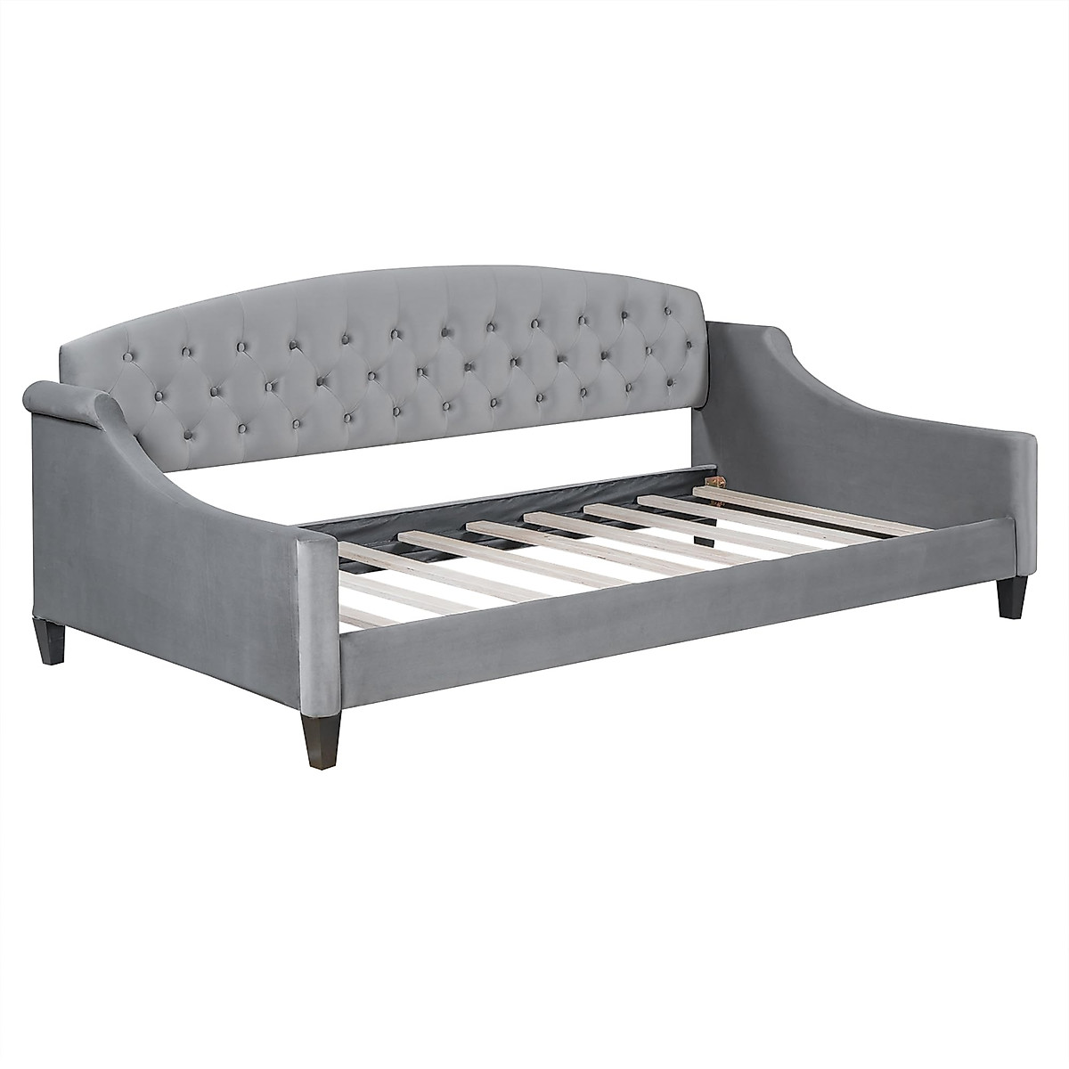 LZ LEISURE ZONE Twin Daybed, Twin Size Luxury Tufted Button Daybed, Upholstered Twin Daybed Frame, Sofa Bed for Bedroom Living Room, Grey