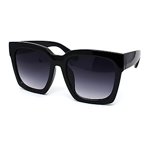 Womens XL Oversize Horned Rim Thick Plastic Retro Sunglasses Black Smoke