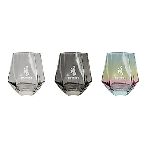 R and R Imports University of Wyoming Etched Diamond Cut Stemless 10 Ounce Wine Glass Iridescent 2-Pack Officially Licensed Collegiate Product