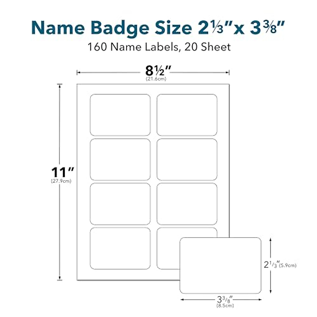 LotFancy Name Tag Stickers, 2 1/3" x 3 3/8", 20 Sheets (160 Labels), Matte White, Adhesive Blank Badge Labels for Inkjet/Laser Printer, Printable Sticker Paper