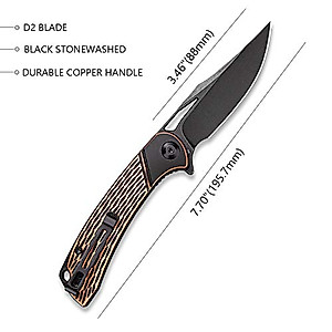 CIVIVI Dogma Pocket knife, Black Stonewashed D2 Blade, Copper Handle, Liner Lock, Ball Bearings Pivot,Flipper Opening Utility Knife with Reversible Deep Carry Pocket Clip C2005F