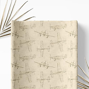 Glenna Jean Airplane Diaper Changing Pad Cover, Tan Brown Flying Aviation Baby Boy Nursery, Soft Cotton Infant Changing Pad Cover, Fits Standard Changing Pads, Vintage Airplane Design