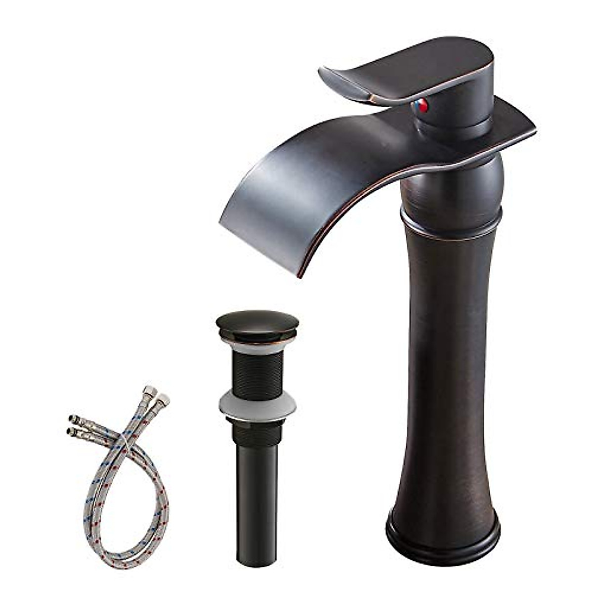 BWE Vessel Sink Faucet Oil Rubbed Bronze Farmhouse Waterfall Single Hole Bathroom Faucet with Pop Up Drain Without Overflow and Supply Line Bath Basin Single Handle Faucets Sink Lavatory Mixer Tap