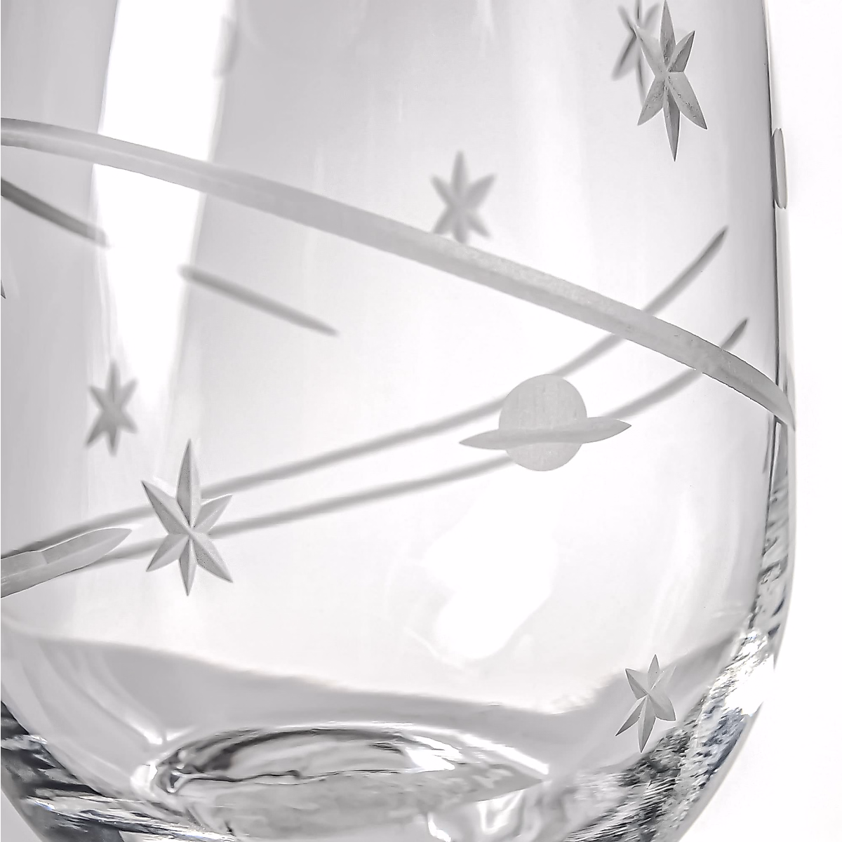 Rolf Glass Space Stemless Wine Glass 17 ounces | Lead-Free Glass | American Made Glass Design | Etched Tumbler Glasses | Planets and Stars - for the Space Enthusiast's Thirst (Set of 4)