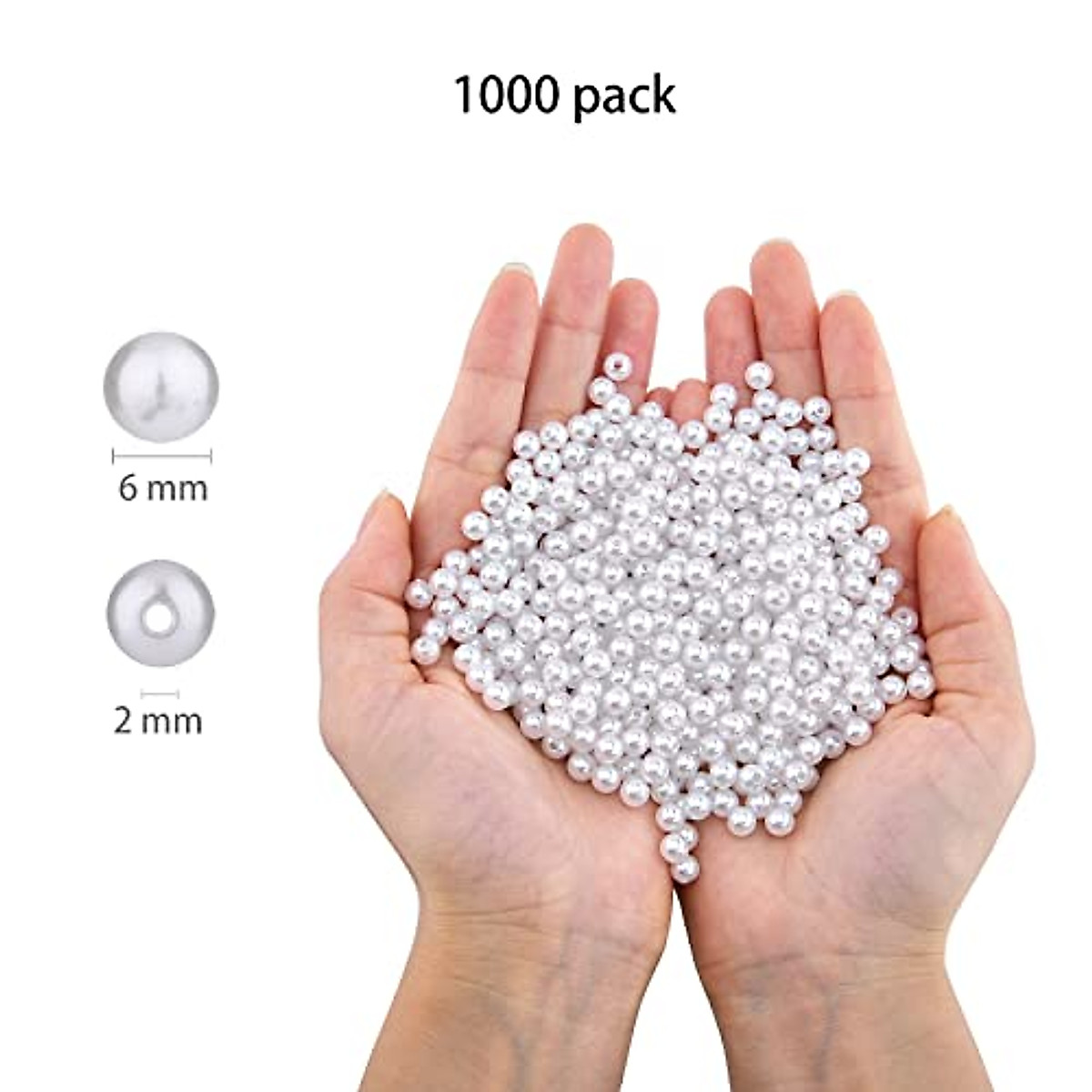 Hapeper 1000 Pack 6mm Plastic Pearl Beads, Round Artificial Pearls with Hole for DIY Craft Jewelry Making Necklace Bracelet (White)