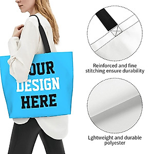 Custom Tote Bags With You Team Logo Text Picture Personalized Tote Bag Travel Business Shopping Women Teacher Blue Personalized Shoulder Bag, One Size