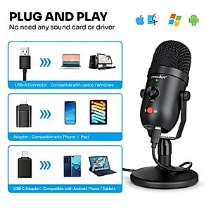 Podcast Microphone for Phone/Pad/PS4,Condenser Recording USB Microphone for Computer,Metal PC Microphone for Gaming,ASMR,YouTube,Streaming Mic Kit with Noise Cancelling for Laptop MAC or Windows