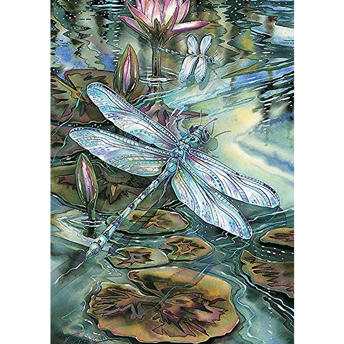 Toland Home Garden 1012328 Dragonfly and Pond Dragonfly Flag 28x40 Inch Double Sided for Outdoor Lilypad House Yard Decoration