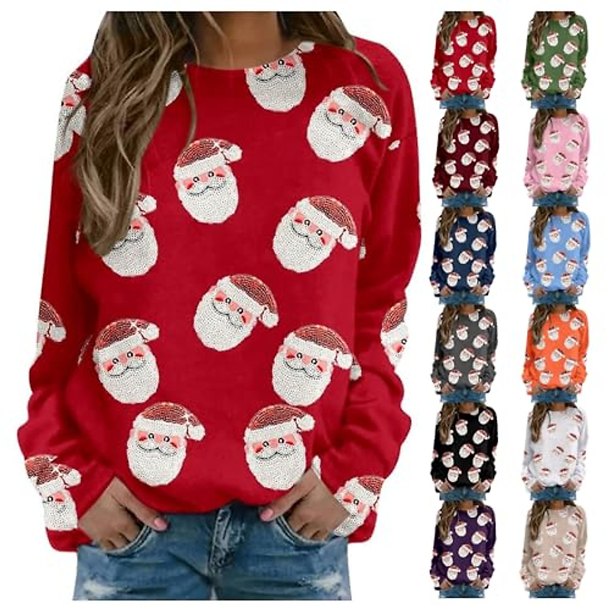 mens gifts for christmas Ugly Christmas Sweater for Women 2023 Cute Santa Claus Print Shirt Casual Crewneck Long Sleeve Pullover Sweatshirts Tops deal of the day prime today