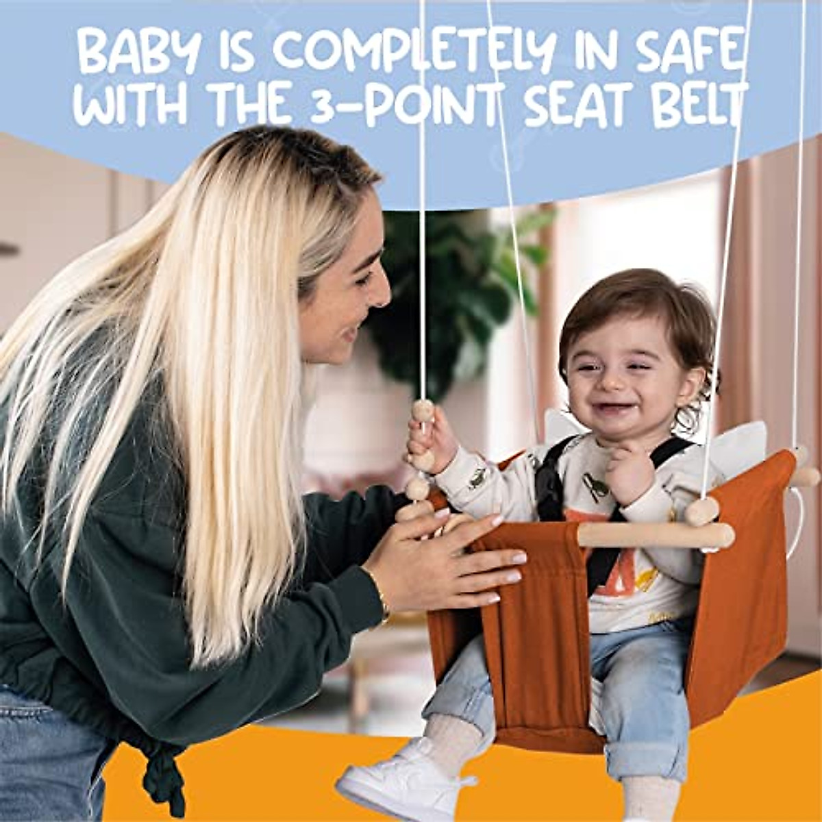 Canvas Baby Swing Seat with Safety Harness, Ceiling Hardwares, Storage Bag Toddler Swing Seat Indoor Toddler Swings for Outside Baby Swing Outdoor Infant Swing Outdoor Baby Swings for Infants Outdoor