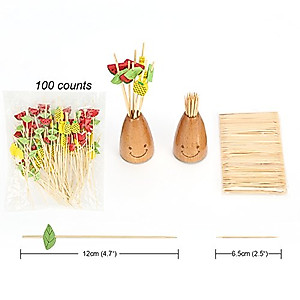 Minisland Mix-colored Fruits Watermelon Pineapple Leaf Cocktail Toothpicks 4.7 Inch Long Bamboo Skewers for Appetizers Drinks Hawaiian Party Food Picks 100 Counts- MSL115