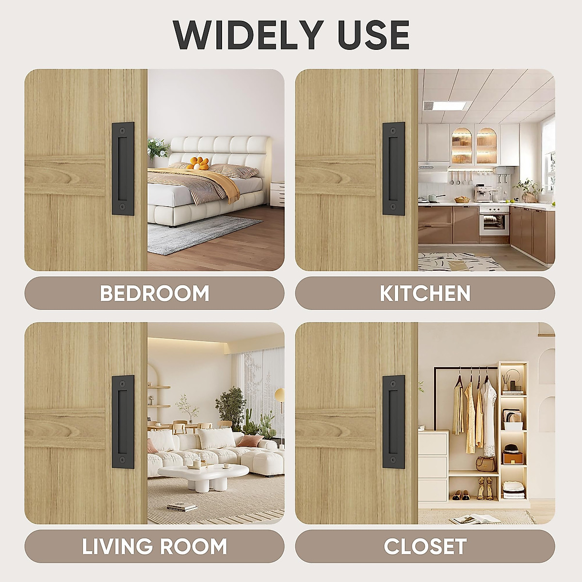 JUBEST 8-3/5'' Sliding Barn Door Handle Modern Simple Finger Flush Pull Handle for Gates Garages Sliding Doors Cabinets Closet and Drawers,Flat Black