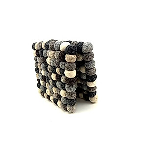 Handmade Trivet, Felt Ball Trivet, Potholders, Trivets, 100% Wool, Felt, Hot Pot Holders (Set of 2) Hot Pads, Flexible, Durable, Heat Resistant Mat, Mats, Square Trivet (Multi Light Gray, Square)