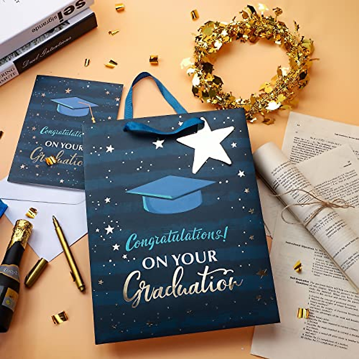 MAYPLUSS 13" Large Gift Bag with Greeting Card and Tissue Paper for Graduation