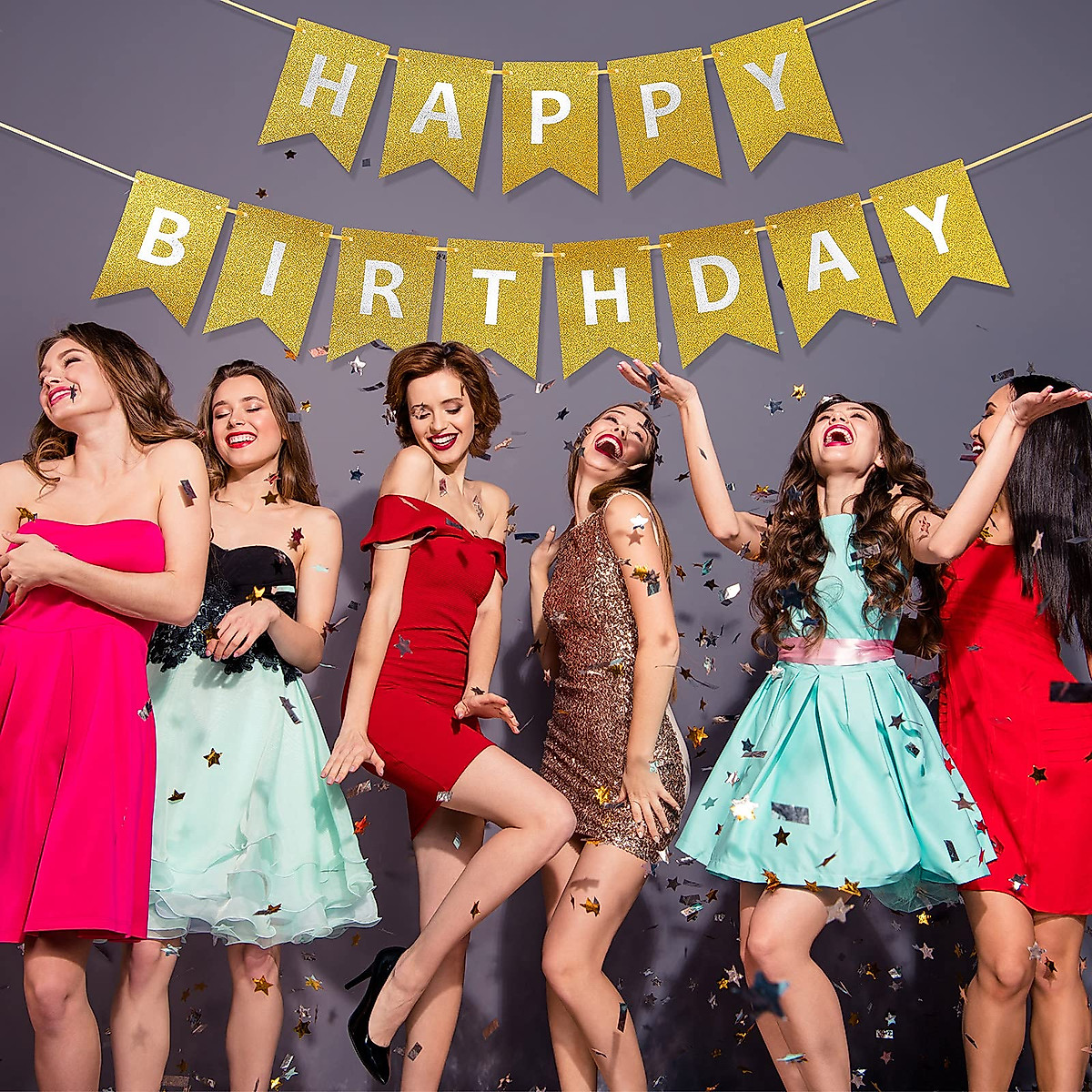 Happy Birthday Banner with Shiny Letters Glitter Happy Birthday Banner Shiny Birthday Hanging Signs Birthday Party Supplies (Gold)