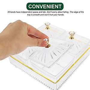 Zerodeko Serving Bowls 1 Set Divided Serving Dishes Snack Tray with Lid Appetizer Platter Food Storage Container with 4 Compartment for Home Party Transparent Decorative Tray