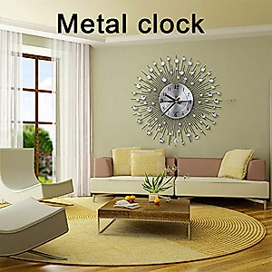 SOOTOP Crystal Wall Clock, Silver Mirror Diamond-Studded Metal Clock Decorative Wall Decor Clock Housewarming Gift for Decoration Bedroom Living Room