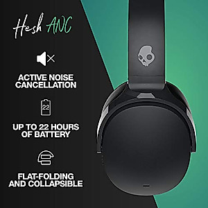 Skullcandy Hesh ANC Over-Ear Noise Cancelling Wireless Headphones, 22 Hr Battery, Microphone, Works with iPhone Android and Bluetooth Devices - True Black