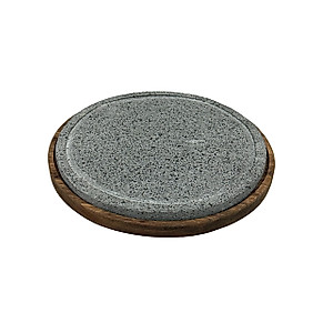 CEMCUI - 12.6-inch Artisanal Volcanic Stone Comal with Parota Wood Base - Authentic Mexican Cooking Stone for Grilling & Baking