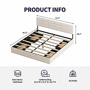 ZAFLY California King Upholstered Bed Frame with 4 Storage Drawers,Platform California King Size Bed Frame with Adjustable Headboard,Wooden Slats Support,No Mattress,No Box Spring Needed (Beige)