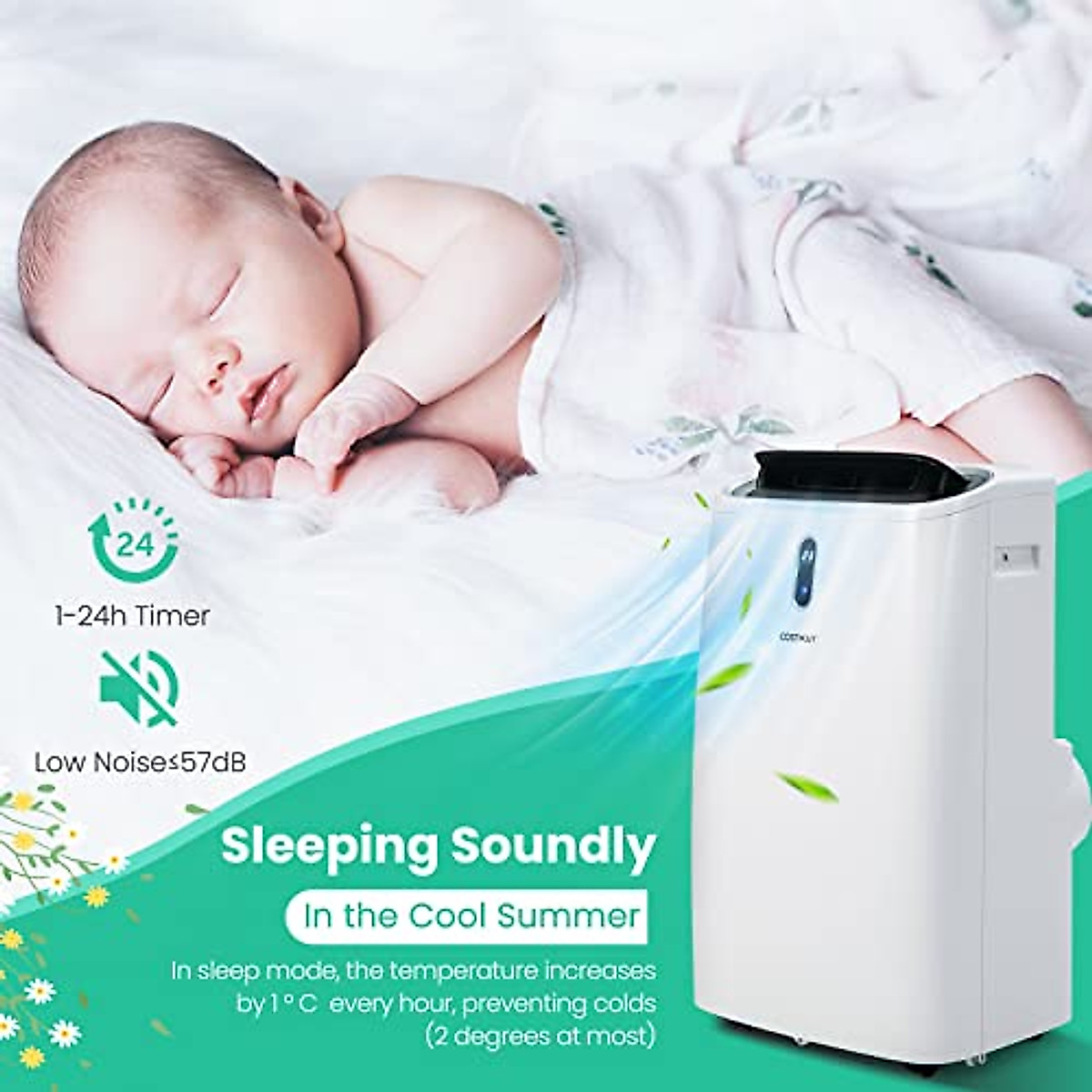 COSTWAY Portable Air Conditioner, 14000 BTU 4 in 1 AC Unit with Cool, Fan, Heat & Dehumidifier, Alexa Voice-Enabled Air Cooler with WiFi Smart App Control, LED Display, 24H Timer, Cools up to 700 Sq. Ft (14000BTU)