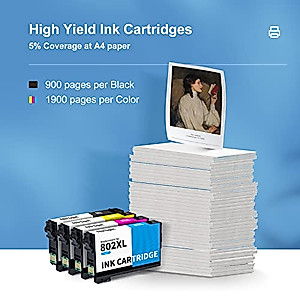 Kolor Expert Remanufactured T802 Ink Cartridge Replacement for Epson 802XL 802 T802XL Work with Epson Workforce Pro WF-4740 WF-4730 WF-4720 WF-4734 EC-4020 EC-4030