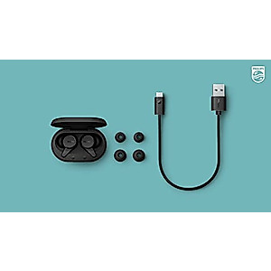 PHILIPS T1207 True Wireless Headphones with Up to 18 Hours Playtime and IPX4 Water Resistance, Black