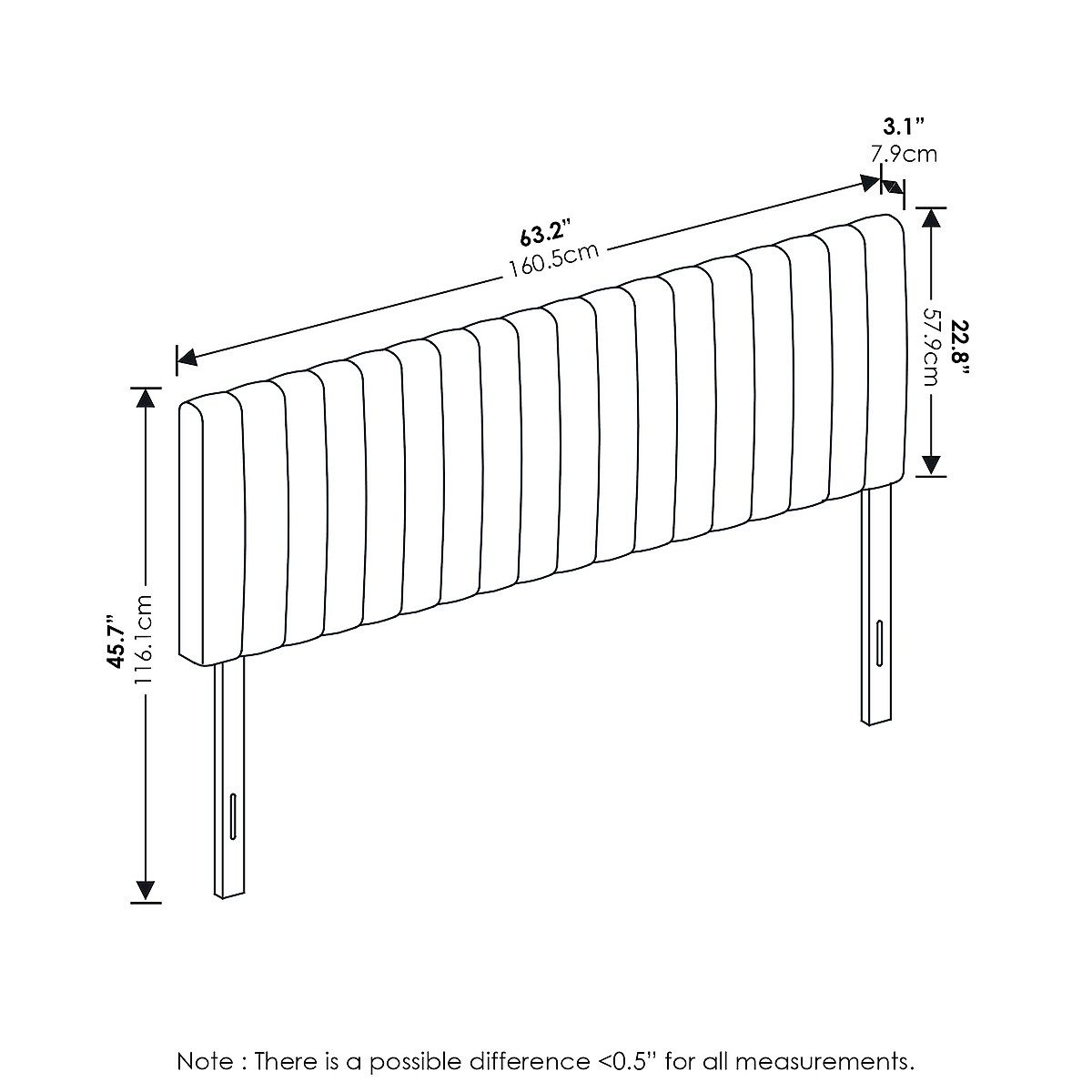 Furinno Roanne Upholstered Tufted Headboard, Queen, Glacier