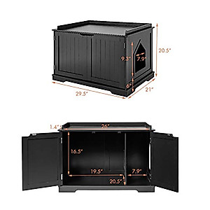 Tangkula Litter Box Enclosure, Cat Litter Box Furniture Hidden, Nightstand Pet House with Double Doors, Indoor Decorative Cat Box Cabinet, Cat Washroom Storage Bench for Large Cat Kitty