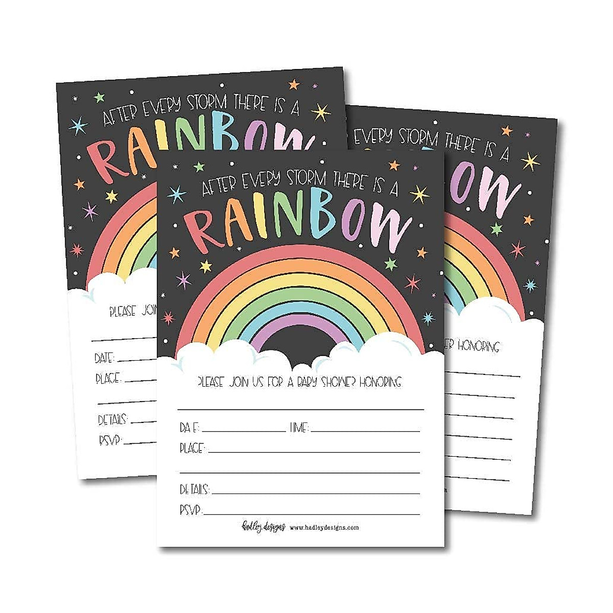 25 Rainbow Baby Shower Invitations, 25 Book Request Baby Shower Guest Book Alternative, 25 Baby Shower Diaper Raffle Tickets For Baby Shower Games To Play, After Every Storm Diaper Raffle Cards