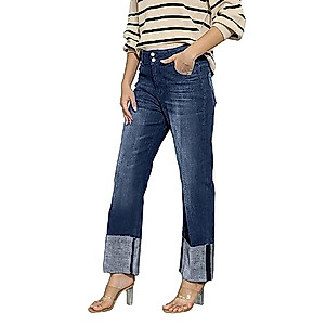 BWQ Womens High Waisted Straight Leg Mom Jeans Stretchy Boyfriend Denim Jeans