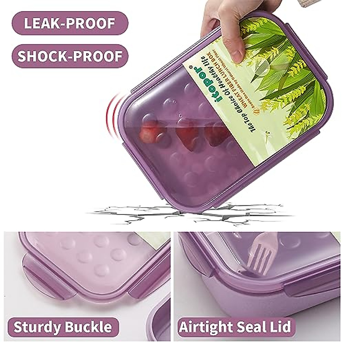 Itopor® Lunch Box,Natural Wheat Fiber Materials,Ideal Bento Box for Kids and Adults,Leak Proof Kids Lunch Box,BPA-Free,Mom's Choice,Healthy Food-Safe Bento Lunch Boxes for Family(Purple)