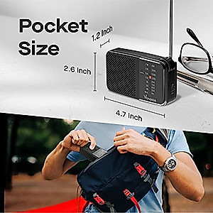 Vondior AM FM Radio - Best Reception and Longest Lasting. AM FM Radio Portable Player Operated by 2 AA Battery, Mono Headphone Socket (Black)