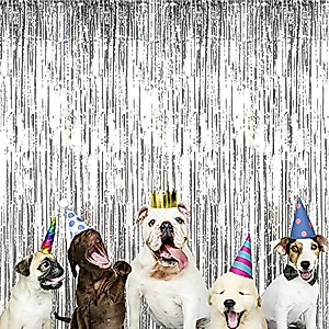 GOER 3.2 ft x 9.8 ft Metallic Tinsel Foil Fringe Curtains Party Photo Backdrop Party Streamers for Birthday,Graduation,New Year Eve Decorations Wedding Decor (Silver,1 Pack)