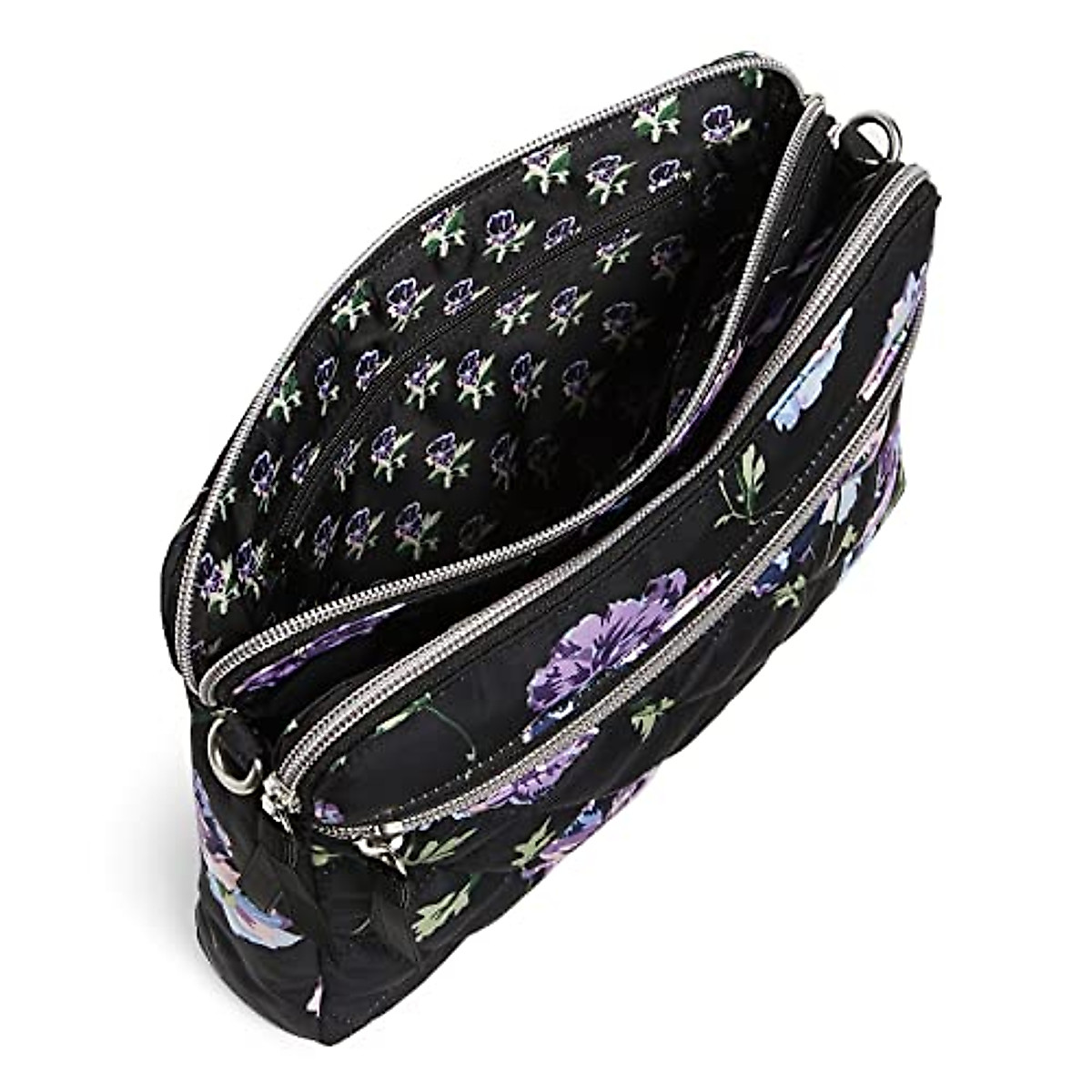 Vera Bradley Women's Performance Twill Triple Compartment Crossbody Purse, Floating Plum Pansies, One Size