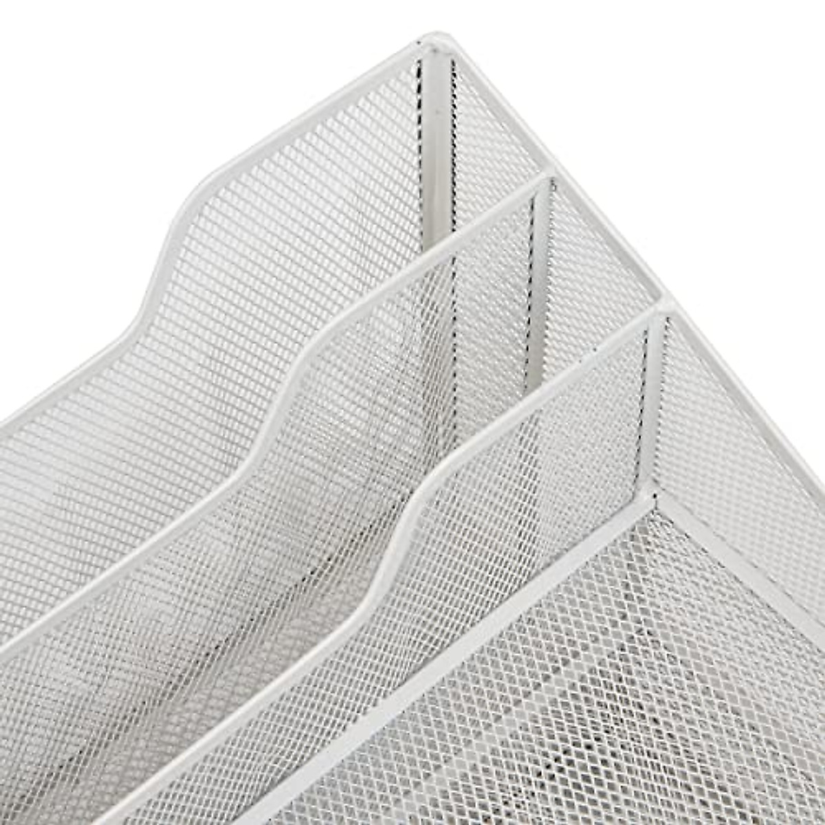 Mind Reader Network Collection, 3-Tier, 5-Compartment Desktop Organizer with 2 Vertical File Holders and 3 Horizontal Paper Trays, Desktop Organizer, Metal Mesh, White