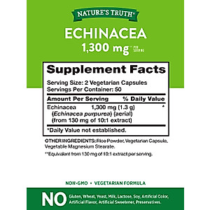 Echinacea Extract Capsules | 1300mg | 100 Count | Non-GMO & Gluten Free | by Nature's Truth