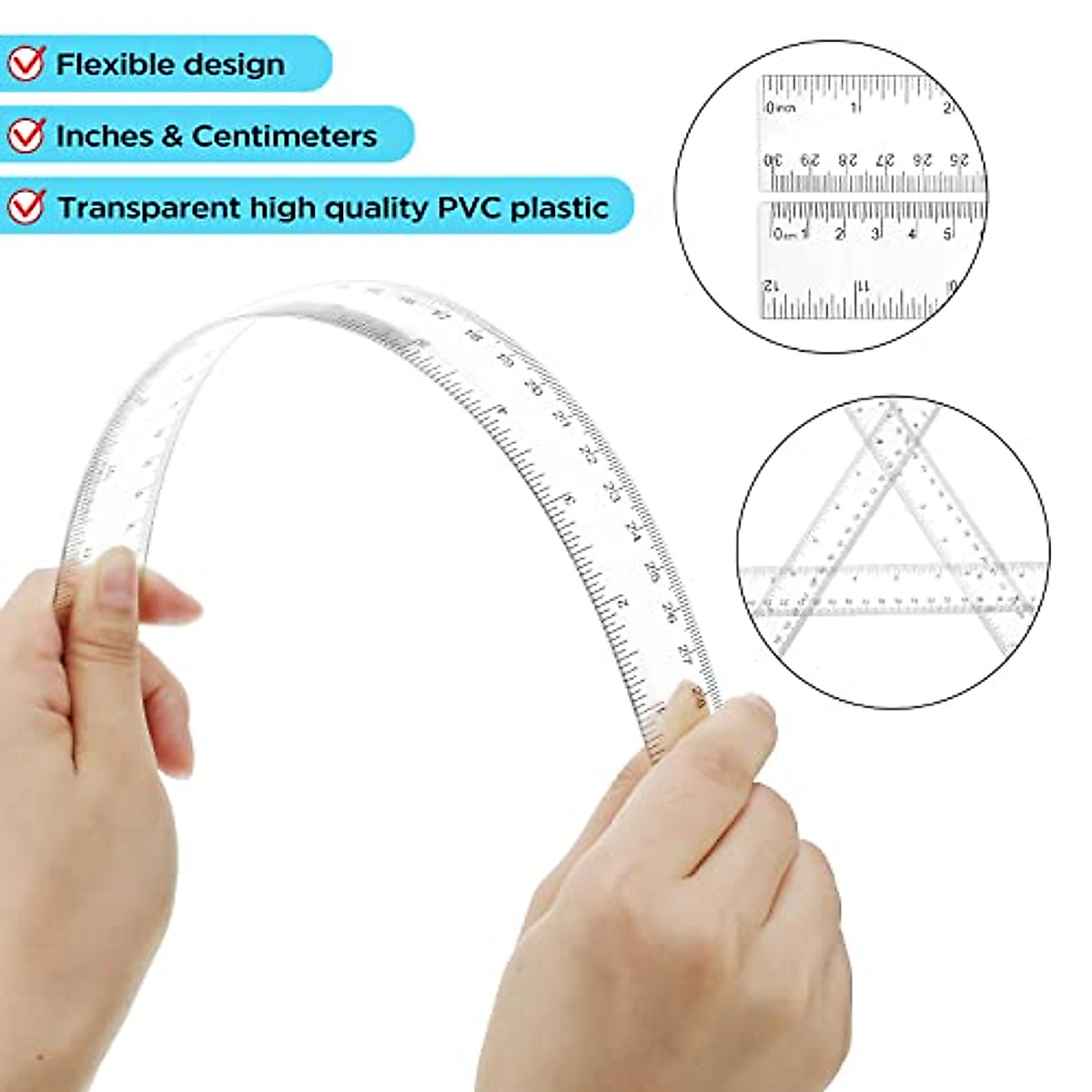 100 Pieces 12 Inch Ruler Bulk Clear Plastic Flexible Rulers with Centimeters and Inches Kids Ruler Straight Metric Ruler Drafting Measuring Tool for Classroom School Students Families Education