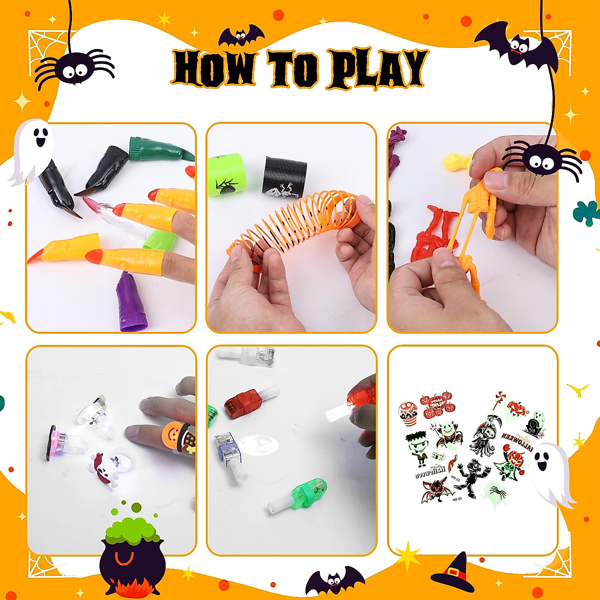 NatuBeau 228 Pcs Halloween Party Favors for Kids, Non-Candy Halloween Treat Bag Fillers, 12 Pack Gloves Trick or Treat Toys in Bulk, Halloween Gifts for Classroom Prizes Halloween Party