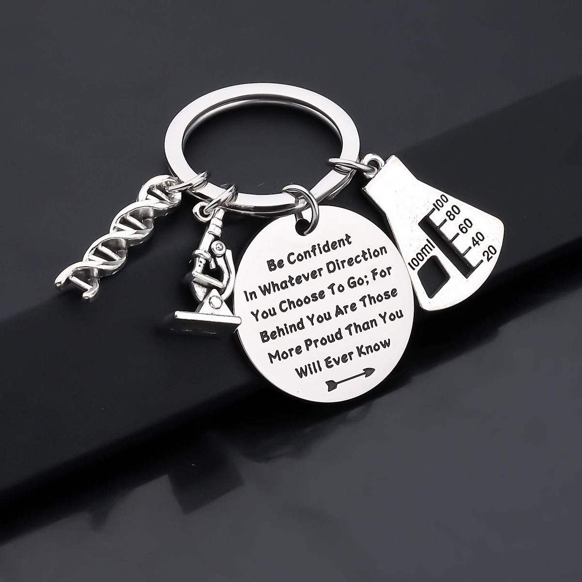 LQRI DNA Double Helix Charm Microscope Charm Keychain Chemistry Biology Gift Be Confident In Whatever Direction You Choose To Go Science Graduation Gift (K-DNA)