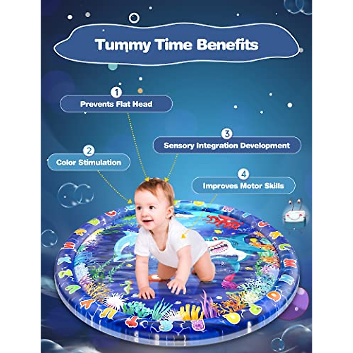 40" Tummy Time Water Mat, Inflatable Water Mat for Babies and Toddlers, Play Activity Center for Newborn Babies, Ideal Baby Toys Promoting Brain Development Sensory Stimulation