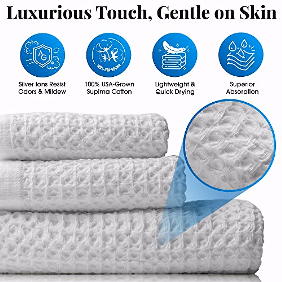 Nutrl Home Waffle Weave Washcloth Towel - 100% Supima Cotton (White, 13 x 13 Inch) Premium Luxury Wash Cloth Towels - Perfect for Hotels, Travel, Bathrooms, Spa, and Gym
