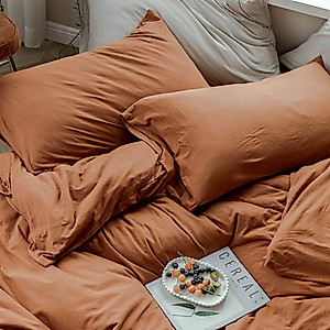MKXI Pumpkin Duvet Cover Burnt Orange Fall Beddings Queen Comforter Cover Set Terracotta Bed Cover Breathable Jersey Cotton Bedding Collection Easy Care Solid Color Adults Bedding Set 3 Piece