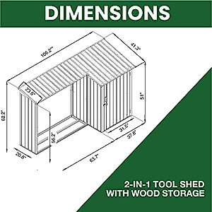 Hanover 2-in-1 Multi-Use Dark Gray Outdoor Metal and Steel Single Door Shed with Firewood Storage Compartment up to 42 Cu.Ft. Rust, Corrosion and UV Resistant, Raised Base and Sloped Roof Design