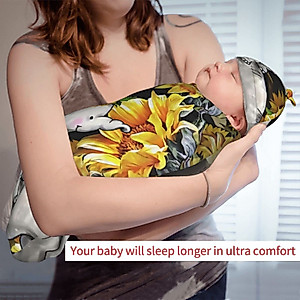 PNNUO Swaddles Blankets Elephant Baby Sunflower Nursery Swaddle Wrap Cartoon Animal Flowers Newborn Swaddling Sleep Sack Hat Set for Girls Boys Infant