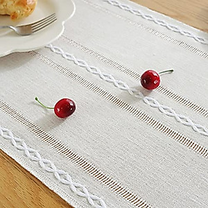 JIALE Table Runner, Rustic Farmhouse Table Runners with Tassels, Boho Cotton Linen Table Runner for Table Decorations, Holiday Party and Wedding, 72 Inches, Ivory
