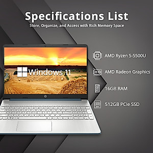 HP 15.6" FHD Laptop, AMD Ryzen 5-5500U Processor, AMD Radeon Graphics, 16GB RAM, 512GB PCIe SSD, HD Webcam, Bluetooth, Wi-fi, Win 11, Blue, 32GB Hotface USB Card