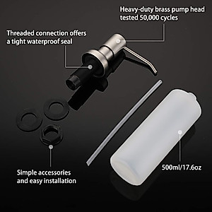 Brushed Nickel Soap Dispenser for Kitchen Sink,Refill from The Top, Built in Design for Counter Top with Refillable 500ml Liquid Soap Bottle