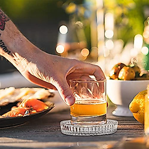 AVLA 8 Pack Crystal Drink Coasters, Glass Round Cup Mat, Clear Decorative Wine Bottle Coasters Barware Set for Table Protection of Home Kitchen, Dining Room, Patio, Coffee Shop, 3.75", Carved Design