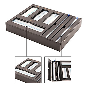 Rejuvv Bamboo 6 IN 1 Foil And Wrap Dispenser With Food Storage Bag Organizer for Kitchen Drawer, Foil And Baggie Organizer, Compatible With Wrap, Foil, Gallon, Quart, Snack Bags (Black)